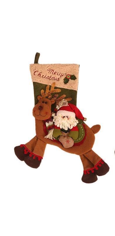 クリスマス 靴下 プレゼント袋 吊り下げ 壁掛け デコレーション インテリア 装飾 ディスプレイ リビング 幼稚園 かわいい 緑 サンタクロース トナカイ 英字