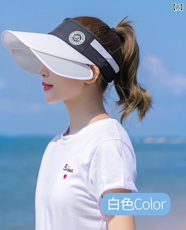 サンバイザー レディース 韓国 夏 つば広 帽子 日焼け対策 通気性 調節可能 ガーデニング サイクリング ランニング アウトドア スポーティ カジュアル 黒 白 ネイビー 英字