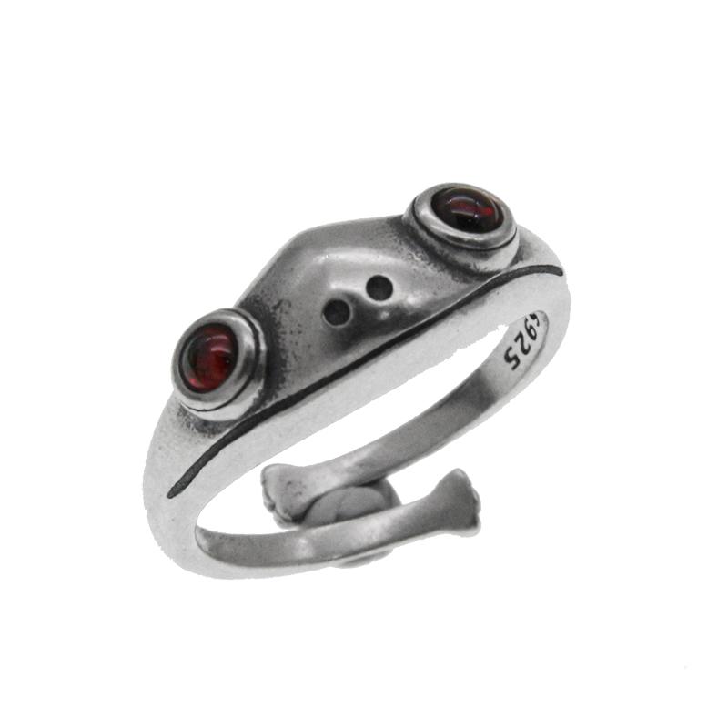 カエル 指輪 リング アクセサリー アニマル モチーフ フロッグ ユニーク ギフト シルバー メンズ レディース レトロ フリーサイズ 調節可能 シンプル金属素材：シルバー925