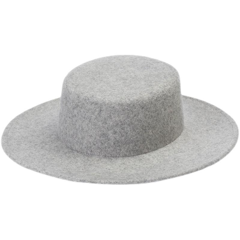 素材: ウール デザイン: シンプル カラー: ライトグレー.チャコールグレー.オートミール つばの形: フラットブリム つば幅: ワイド クラウン形状: フラットトップ タイプ: ハット