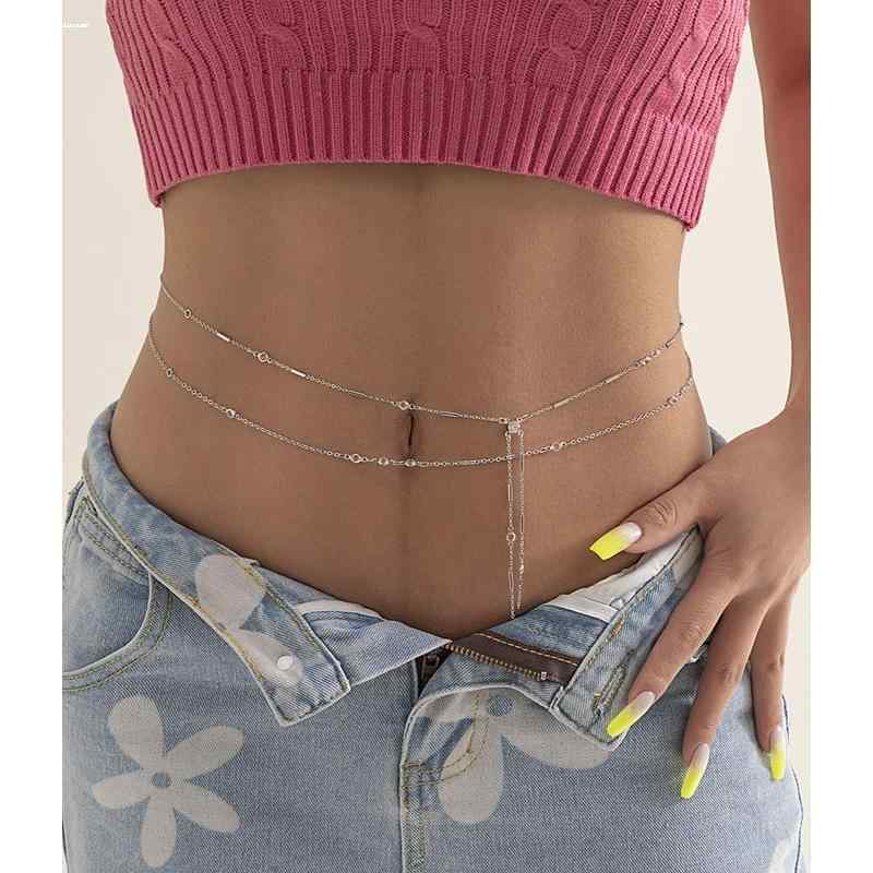 ウエストチェーン アクセサリー レディース クサリ 腰 ボディ へそ 2連 ボール 合金 メッキ 調整可能 細め おしゃれ シンプル セクシー ベリーダンス ダンサー 個性 パンク 水着 ビキニ 夏 プレゼント クリスタル ビーズ ゴールド...