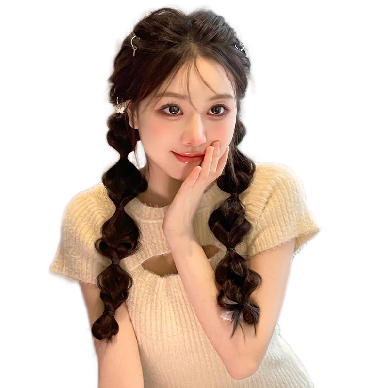 エクステ 三つ編み 子供用 女の子 レディース ツインテール おしゃれ ヘアアクセサリー バブルブレイズ ツイスト 使いやすい 黒 茶