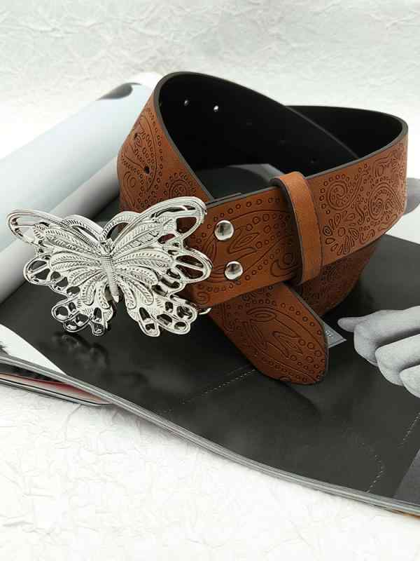 素材: 合皮 デザイン: エンボス加工.透かし彫り カラー: ダークブラウン 装飾: リボン バックル: 合金.ピンバックル 長さ: シングルループ 幅: 約3.8cm 工芸: プリント サイズ: 約105cm