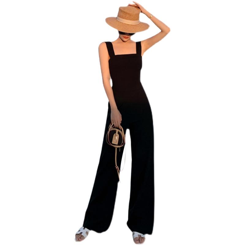 サロペット オールインワン パンツ レディース 夏 ロング丈 ワイド ストレート 大きいサイズ 薄手 ポケット スリム 細身 シンプル 無地 おしゃれ 黒サイズ:SMLXL2XL厚さ: 薄手