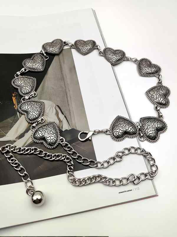 素材: 金属 デザイン: 彫刻入り カラー: シルバー モチーフ: ハート バックル: フック式 チェーンタイプ: 一重 表面加工: 光沢仕上げ 幅: 3cm 長さ: 100cm