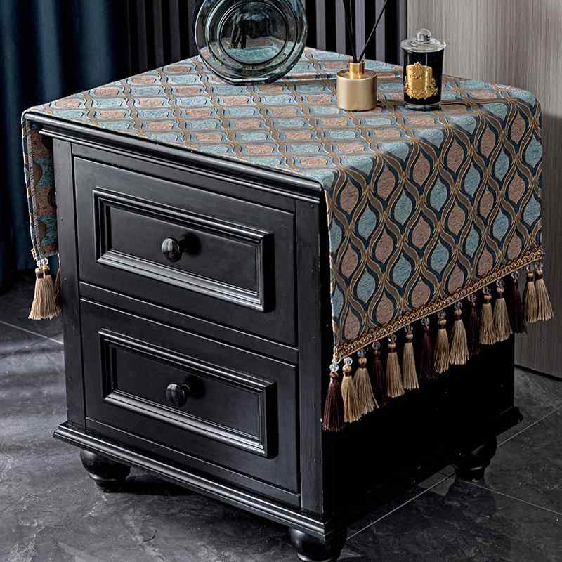 サイドテーブル カバー キャビネット 冷蔵庫 洗濯機 クロス 布製 タッセル 手洗い可 長方形 寝室 おしゃれ ヨーロピアン 感 茶色 緑素材: 布