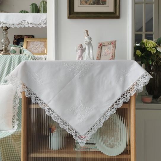 サイドテーブル カバー キャビネット クロス 綿 レース 刺繍 ソフト 防塵 正方形 寝室 北欧 おしゃれ ナチュラル シンプル 花柄 白素材: 布