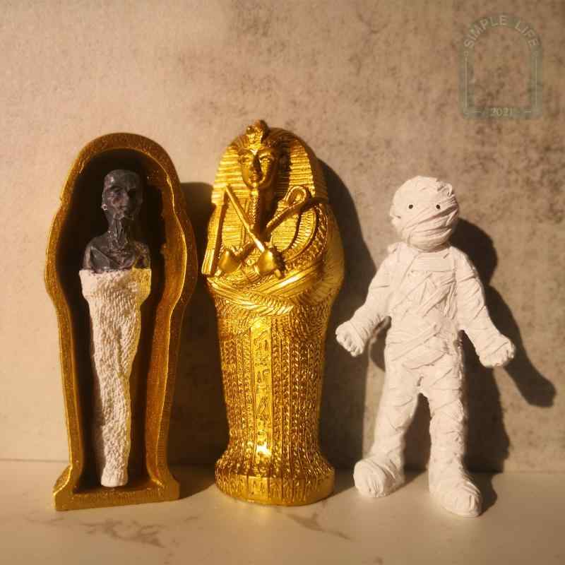 置物 おしゃれ 卓上 オーナメント リビング 装飾品 ミイラ エジプト お土産 棺 モデル 工芸品 銅 金 白 樹脂 ポーチ 本棚 デスクトップ