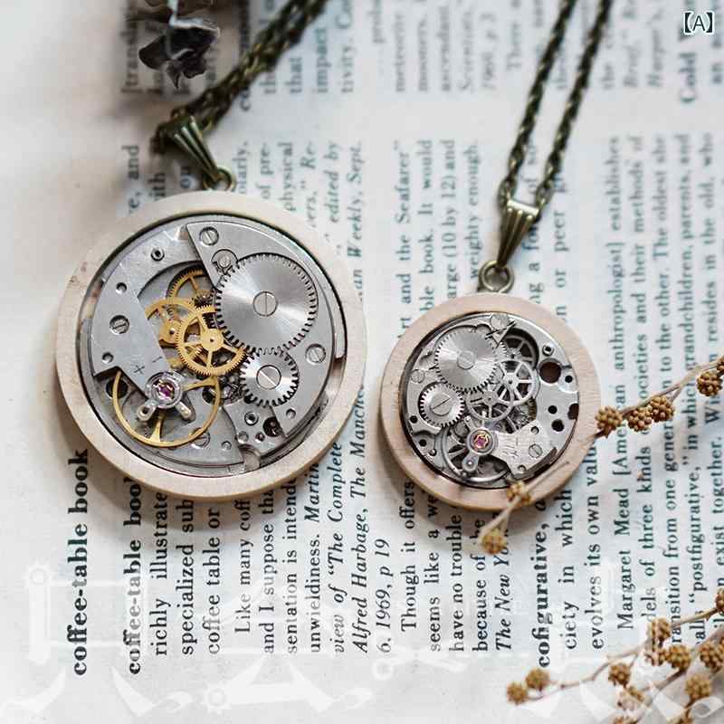 ネックレス メンズ レディース カップル お揃い ペア ペンダント アクセサリー チェーン 木製 スチームパンク 歯車 ギア おしゃれ レトロ 個性的 プレゼントチェーン素材：合金/シルバー/金メッキ円周: 51cm (両端を含む)-80c...