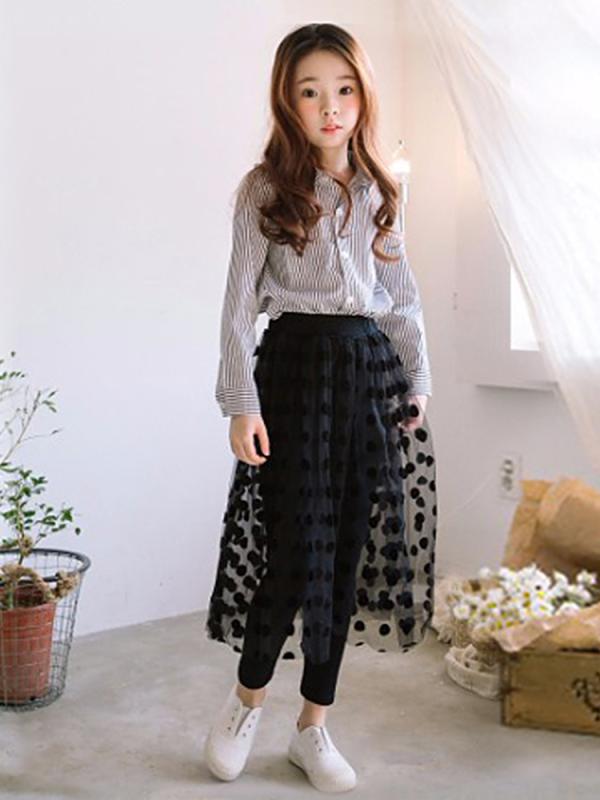キッズ 女の子 スカート 子ども かわいい 韓国 ファッション アイテム オールシーズン レギンス 付き ブラック ドット 柄 無地 裏起毛 暖かい
