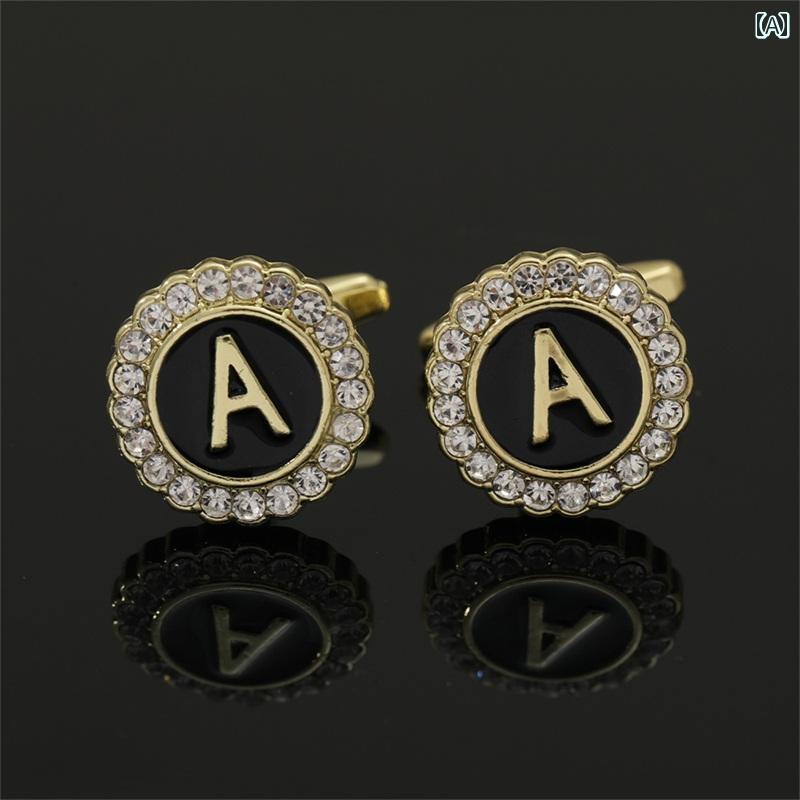 メンズ アクセサリー カフス ボタン 袖口 フレンチ シャツ ダブルカフ 男性 スウィヴル式 合金 ゴールド ストーン アルファベット 英字 イニシャル おしゃれ カフリンクス 多用途 カジュアル ビジネス フォーマル 豪華 スリーブ スタ...