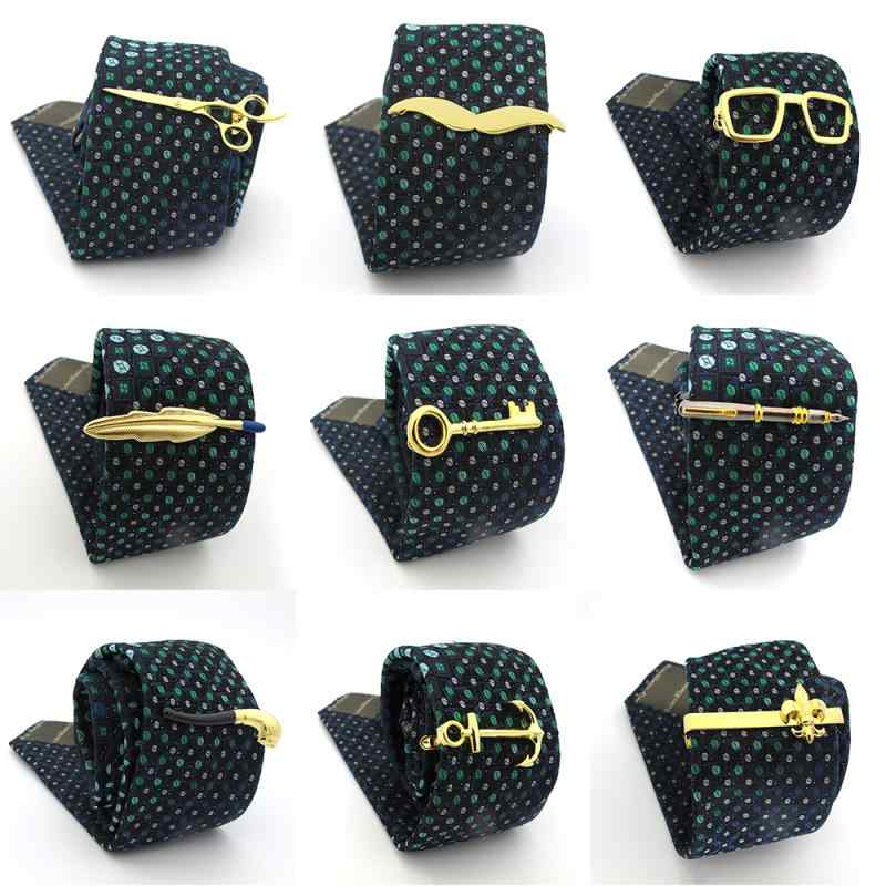 ネクタイピン メンズ クリップ タイバー ナロータイ ビジネス フォーマル アクセサリー 装飾 父の日 敬老の日 プレゼント シンプル ユニーク ゴールド 眼鏡 ハサミ 髭