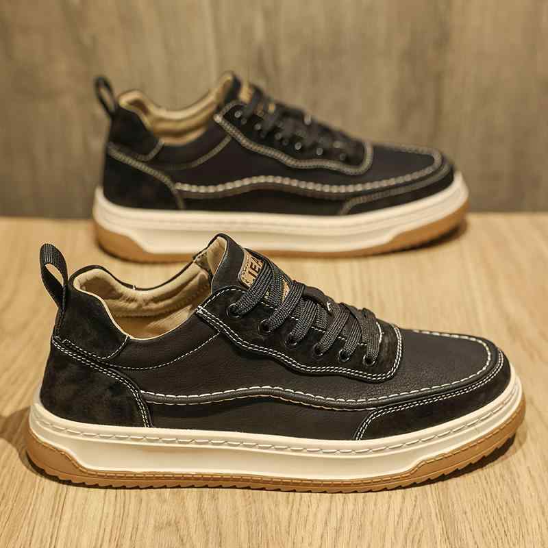 機能: 耐久性に優れている 閉じ方: 靴紐 サイズ: 39.40.41.42.43.44 柄: 無地 デザイン: レザー切り替え ヒール高: ミドルヒール カラー: ブラック.ブラウン.ブラックアップグレード.ブラウンアップグレード.ブラッ...