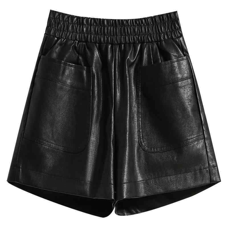 レディース レザー ショートパンツ 春 カジュアル 大きいサイズ 普段使い ゆったり スリム Aライン PU 韓国 ポケット ワイドレッグ シンプル おしゃれ