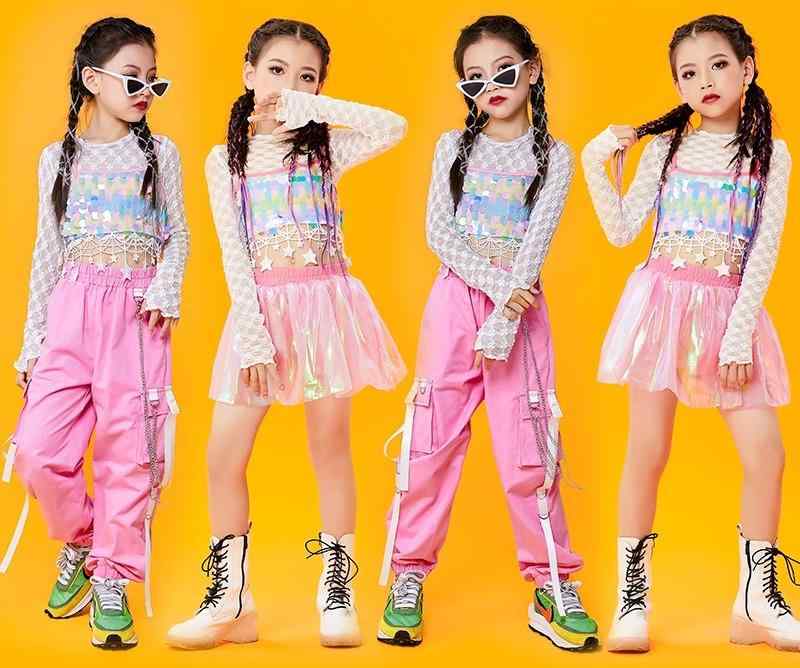 ダンス衣装 セットアップ 子供 ジャズ 女の子 ヒップホップ ストリート パフォーマンス 練習服 大きいサイズ 韓国 メッシュトップス キャミソール スカート ピンク 白 黒● セット1：トップスJ3524+キャミソールJ3525● セット...
