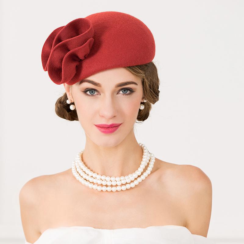 トーク帽 成人式 ウェディング 秋冬 英国 レディース エレガント 大人 上品 ウール つばなし ドーム型 オレンジ 黒 カーキ シンプル