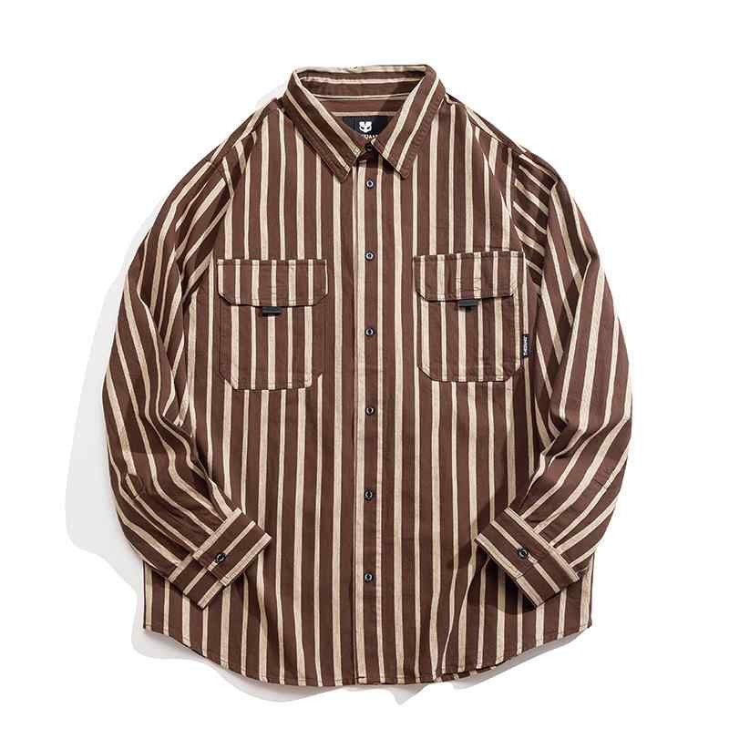 サイズ: XL.2XL.3XL.4XL.5XL.6XL 襟タイプ: テーラードカラー カラー: コーヒーストライプ 袖丈: 長袖 シルエット: ゆったり 素材: 綿