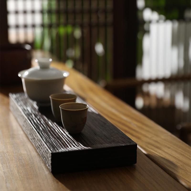 お盆 トレー 木製 黒檀 無垢材 排水 家庭用 小さめ 大きめ ティーテーブル 耐久性 水切り レトロ シンプル ナチュラル 普段使い 長方形 チャイナ風