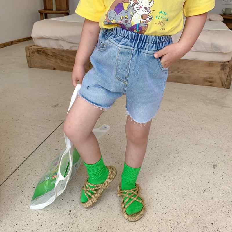 女の子 デニム ショートパンツ キッズ ベビー ウエストゴム ポケット 履きやすい ゆったり 夏 ダメージ カジュアル シンプル 無地 青