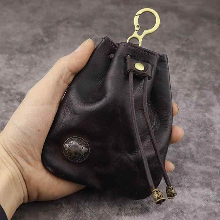 ベルトポーチ なめし革 メンズ ウエスト バッグ 巾着 小銭 小物入れ ミニ財布 おしゃれ シンプル レザー 小型 コインケース 鍵 携帯 イヤホン マルチ 収納 袋 カラビナ付 吊り下げ レトロ 中世 バイキング ウエスタン レッド ブラ...