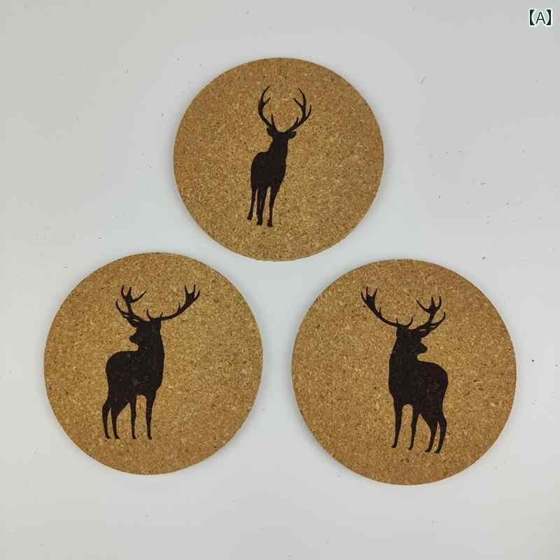 コースター おしゃれ ヨーロピアンコルク コーヒー ティー カップ ダイニング テーブル キッチン 雑貨 シンプル 来客 普段使い 家庭用 鹿 雪の結晶 車直径10cm 厚さ5mm
