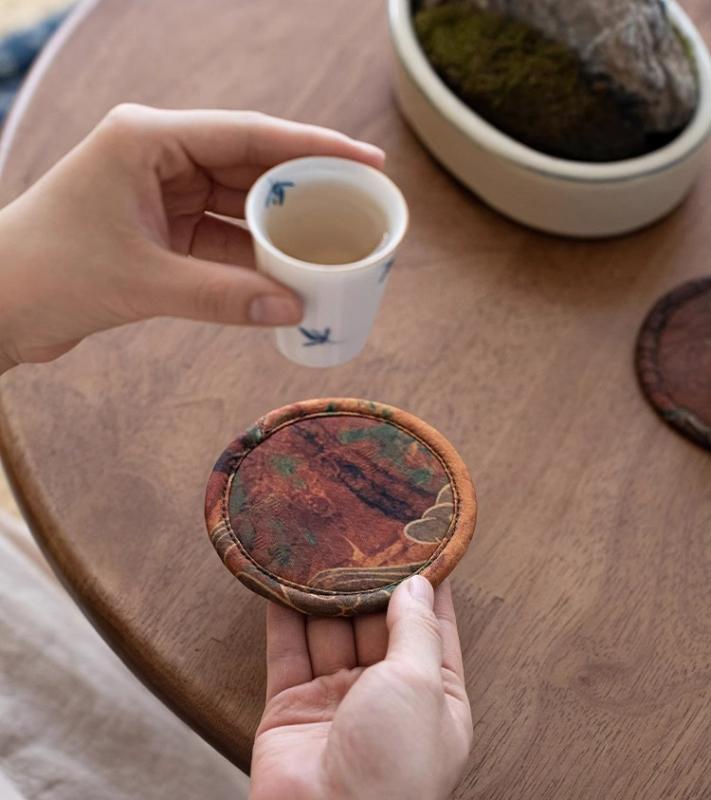 コースター おしゃれ キッチン 雑貨 インテリア 竹 布製 家庭用 レトロ 火傷防止 断熱 両面 パッド セット 収納 円形 ティータイム コップ グラス素材: 竹