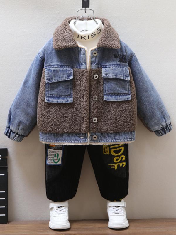 男の子 アウター キッズ 裏ボア 秋冬 厚手 ウール フード なし スタイリッシュ あったか 防寒 ふわふわ かっこいい カジュアル 黒 青