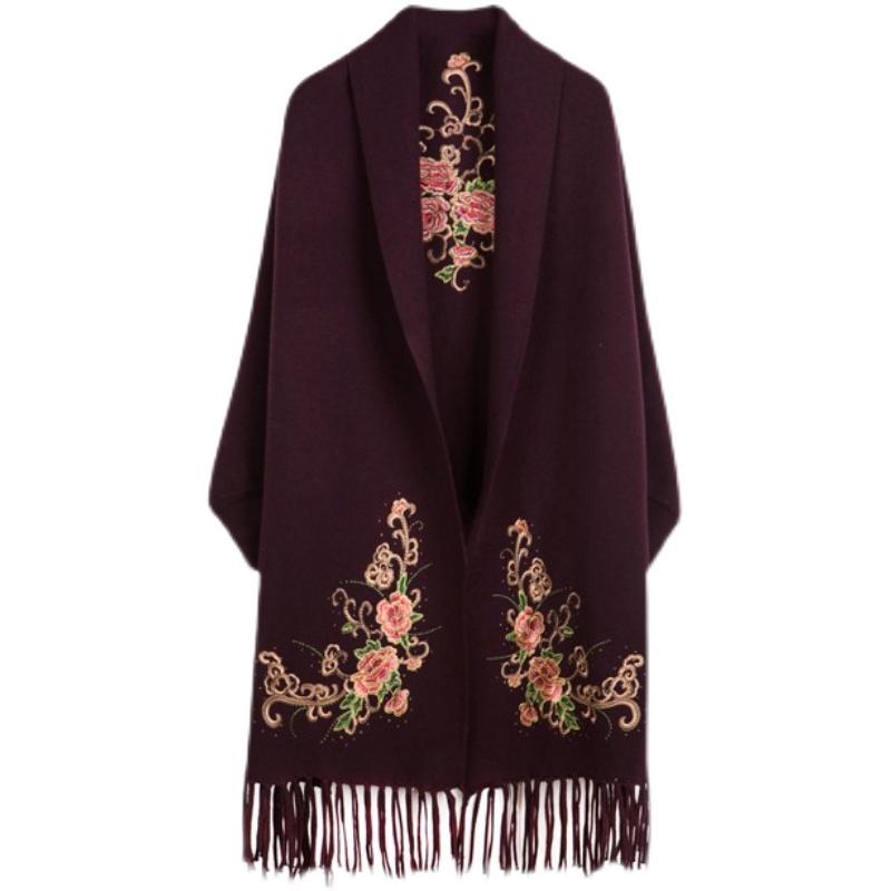 レディース ショール 暖かい 女性 タッセル ケープ チャイナ マント 袖 カーディガン 春夏秋冬 厚手 ウール 羽織 多用途 お出かけ ランチ ショッピング カフェ 職場 学校 パーティ 黒 赤 紺 生地: ウール幅: 70cm長さ: 2...