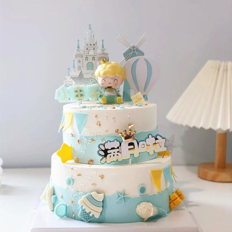 ケーキ 飾り 誕生日 おとぎ話 王子 デコレーション 赤ちゃん 男の子 1歳 アルファベット オーナメント お祝い 女の子 桃 青 パーティ 100日 30日 星