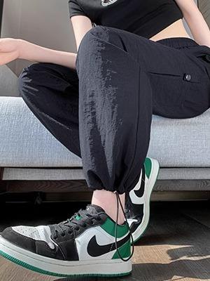 裾絞り パンツ レディース 夏 ひんやり 涼しい スリムフィット ジョガー 速乾 薄手 通気性 スポーツ カジュアル 大きいサイズ ロング ウエストゴム 黒 カーキ 茶