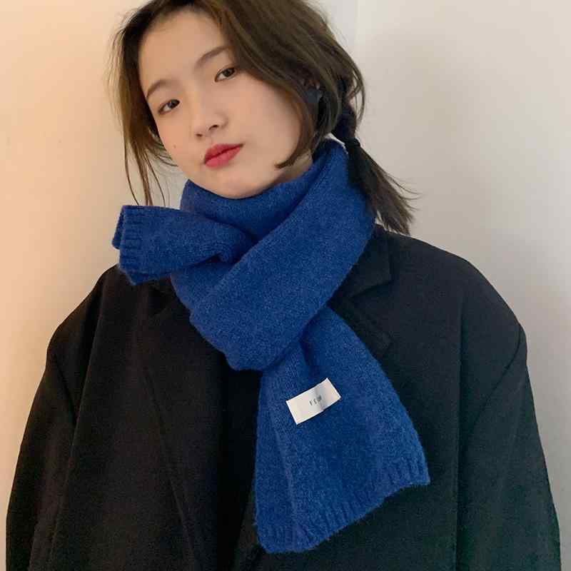マフラー レディース ニット 冬 韓国 普段使い 通勤 暖かい 厚手 防寒 シンプル ロゴ ワンポイント 緑 青 黄色 柔らかい カジュアル