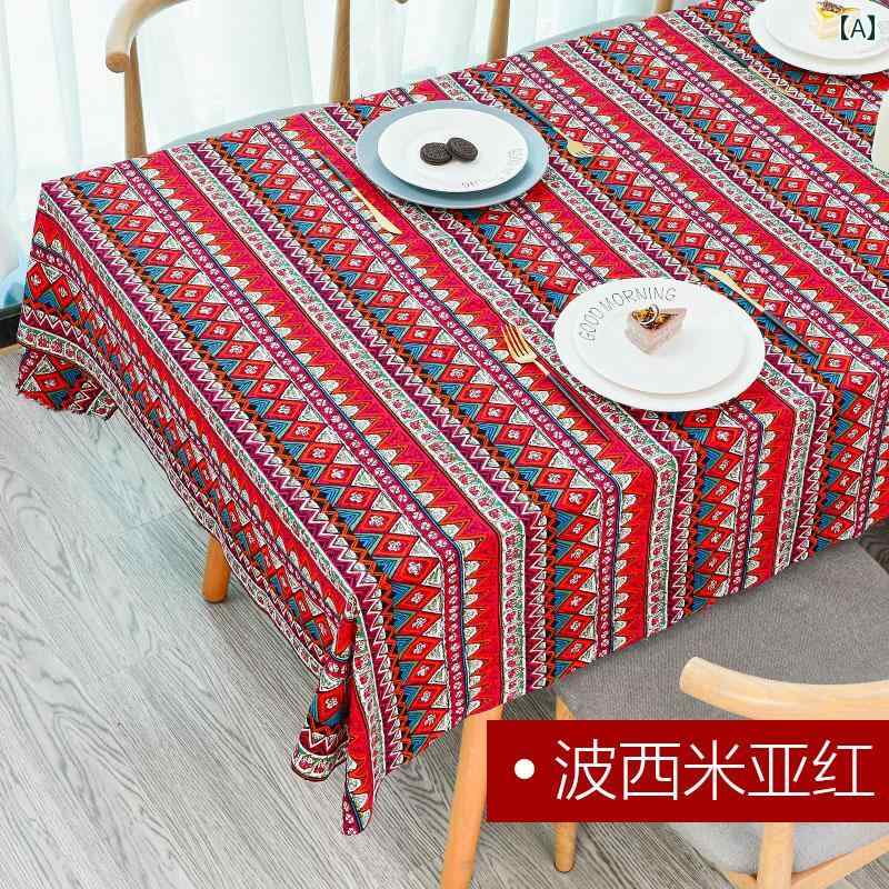 レトロ テーブルクロス 汚れ防止 机カバー 布 雑貨 キッチン ダイニング リビング 多用途 おしゃれ コットン リネン 民族風 エスニック 長方形 青 赤 緑
