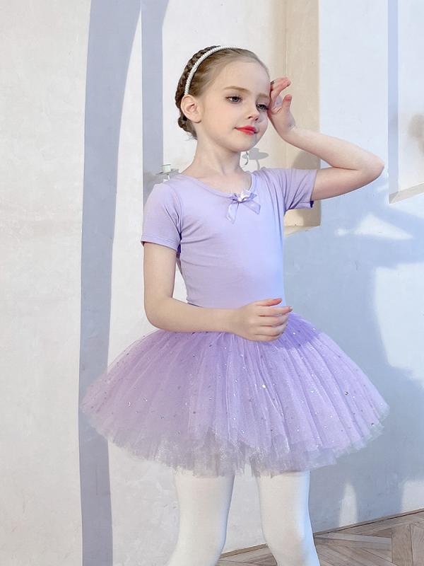 バレエ 衣装 子供 女の子 幼児 ダンス パフォーマンス 発表会 公演 カラフル かわいい 華やか 装飾 ガールズ チュール オーガンジー シフォン 長袖 半袖 桃 紫 練習 服 舞踊 春夏秋冬 韓国 リボン素材構成:綿95 ポリウレタン弾...