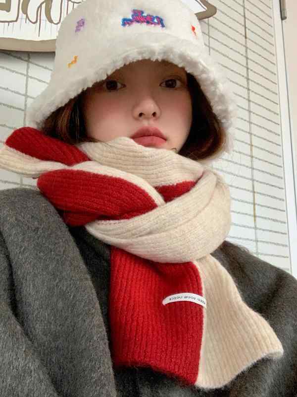 マフラー レディース ストール 防寒 暖かい 春秋冬 韓国 ニット ウール 長方形 柔らかい バイカラー 襟巻き おしゃれ ひざ掛け 防風 プレゼント形状: 長方形適用季節：春.秋.冬