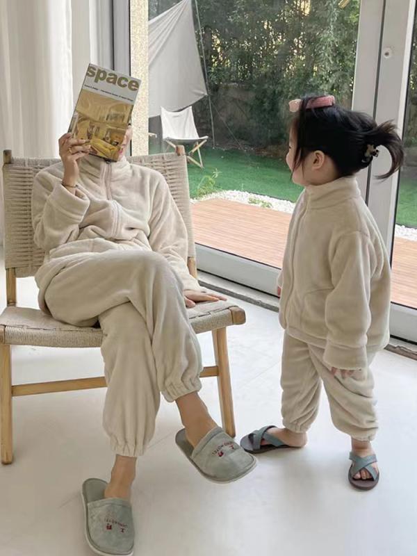 キッズ パジャマ 男の子 女の子 大人 子供 コーラル 起毛 秋冬 モコモコ 部屋着大きいサイズ シンプル 暖かい ホーム ルームウェア 緑 ピンク 紫