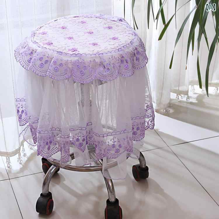 スツールカバー おしゃれ ラウンドチェア 椅子 丸型 家庭用 リビング 美容室 化粧台 布 レース 刺繡 花柄 ピンク グレー ベージュ