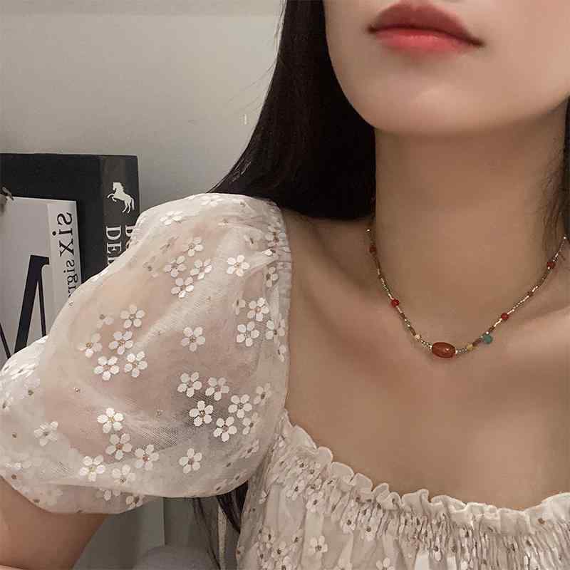 チェーン素材：合金/シルバー/金メッキパターン：転写ビーズペンダント素材：合金