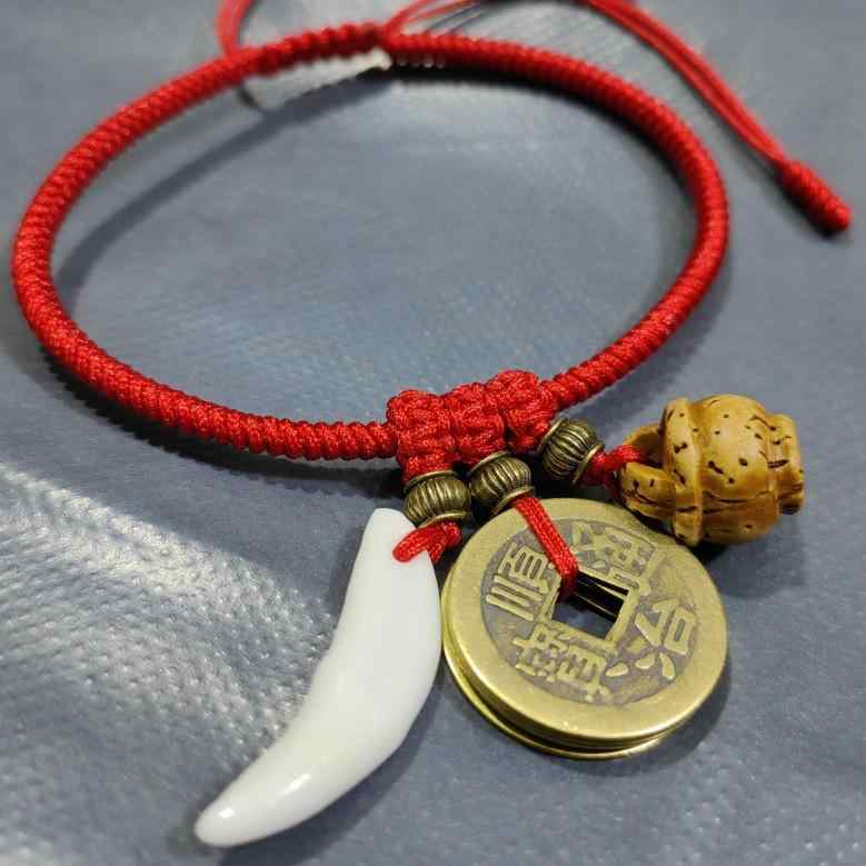 アンクレット メンズ ロープ 犬 歯 籠 銅 コイン 足首 女性 フット 男性 レディース エスニック レトロ ブレスレット 長さ調整可能 カップル 友人 ペア 男女兼用 手首 誕生日 プレゼント 記念 絆 赤 黒