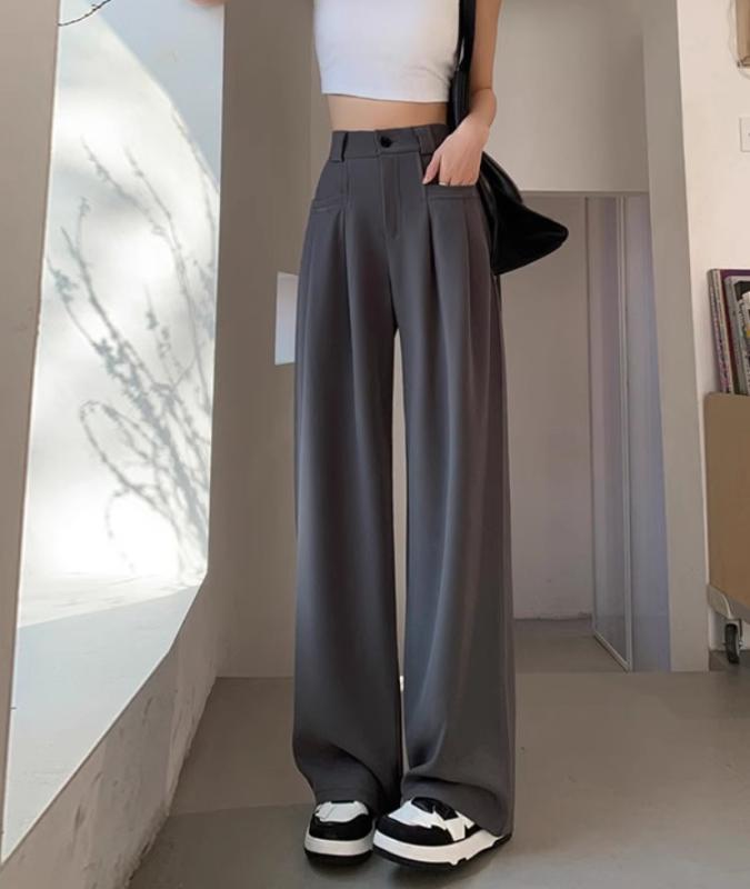 レディースパンツウエスト高さ：ハイウエスト服の詳細: ポケットパンツの長さ: ロング女性のパンツタイプ：ワイドレッグパンツ素材構成：ポリエステル繊維94.5 ポリウレタン弾性繊維(スパンデックス)5.5