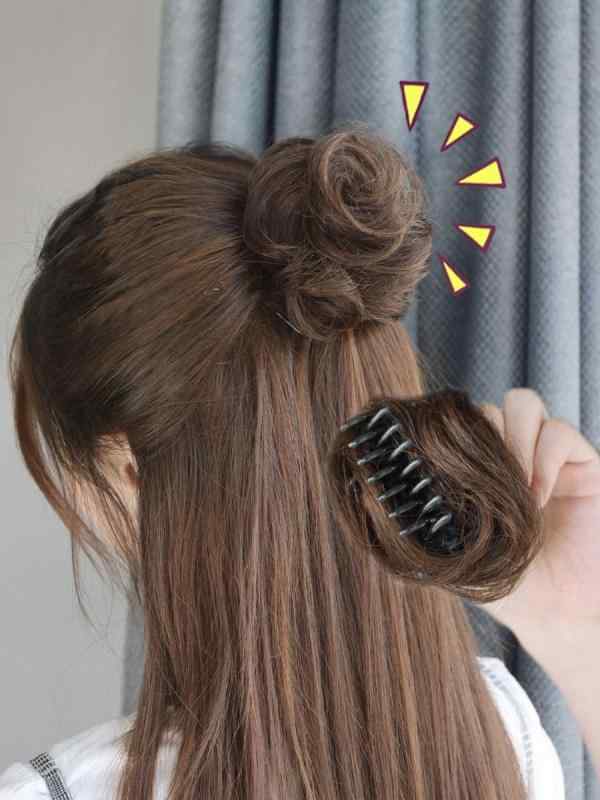 クリップ お団子 ウィッグ 韓国 レディース ハーフアップ シニヨン ヘアアクセサリー 装飾 つけ毛 髪留め ボリューム ワンタッチ シンプル エレガント 黒 茶