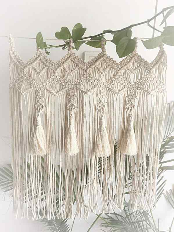 ひも のれん おしゃれ 手織り ボヘミアン タッセル 綿 ドアカーテン タペストリー パーティション バルコニー 窓 インテリア アイボリー