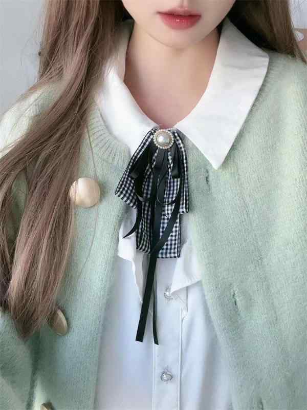 りぼん ブローチ パール コサージュ リボン レース かわいい ファッション アクセサリー アクセント フェミニン フォーマル 卒業 入学 結婚式 韓国 チェック 黒