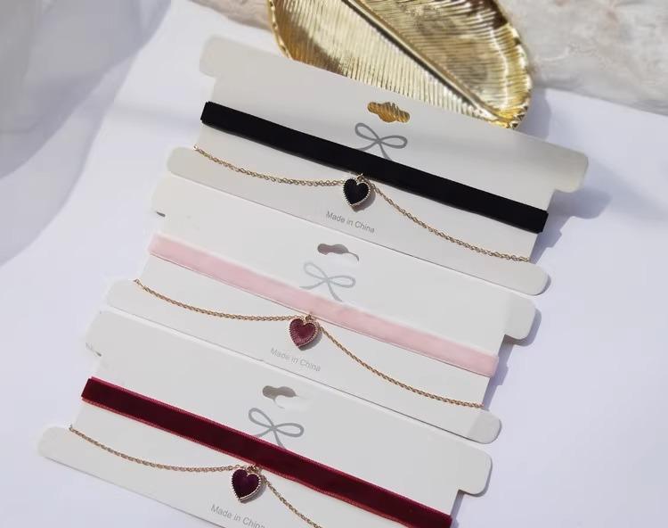 チョーカー レディース 韓国 レトロ 上品 大人 二重 ダブルチェーン ペンダント ネックレス アクセサリー 小物 パーティー 女子会 ナイトクラブ ハート 黒 赤 ピンク