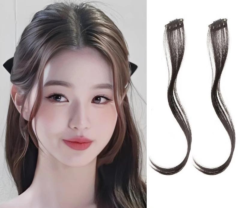 バレ ない 前髪 ウィッグ つけ毛 かつら 自然 ナチュラル 簡単 付け外し 流し ヘア フェイク サイド バング センター分け 女性用 ブラック ブラウン