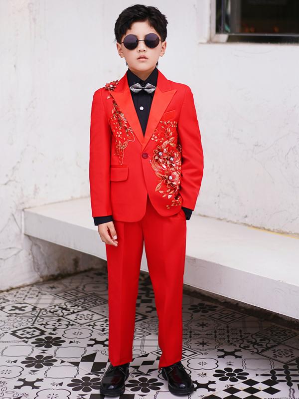 スーツ 子供 男 おしゃれ 発表会 舞台 衣装 キッズ ファッション ボーイズ 男の子 パフォーマンス ブリティッシュ 派手 目立つ 個性的 赤