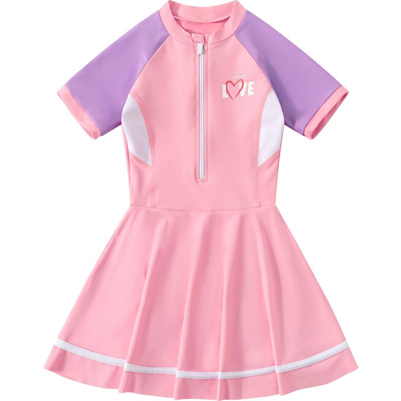 子ども 水着 女の子 ワンピース 夏 ガールズ プール スポーツ スイミング 海 バイカラー 青 ピンク 紫 大きいサイズ かわいい ファスナー 速乾性
