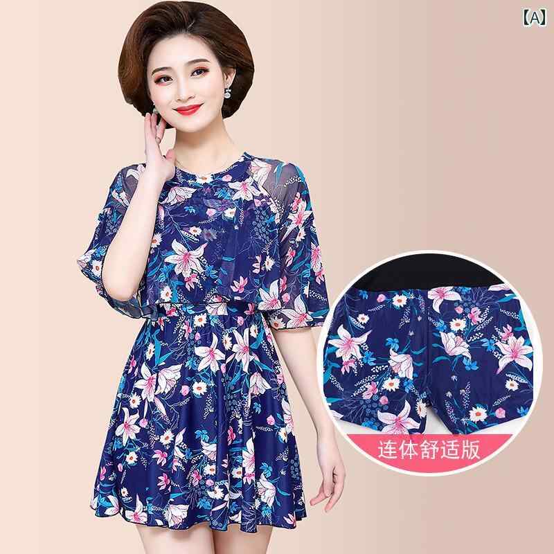 水着 可愛い レディース ママ ワンピース プール 海 ビーチ 大きいサイズ 赤 青 ゆったり エレガント 速乾性 体型カバーセパレート 韓国