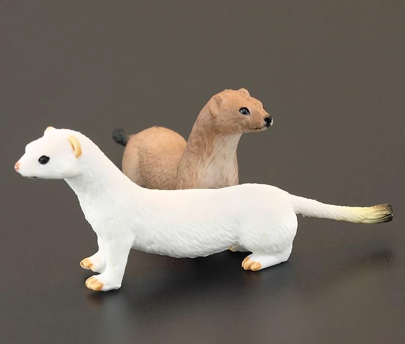 リアル 動物 フィギュア イタチ ファー アニマル ミニチュア 模型 生き物 アニマル 知育玩具 立体図鑑 子供 おもちゃ インテリア プレゼント コレクション かわいい 白 茶色