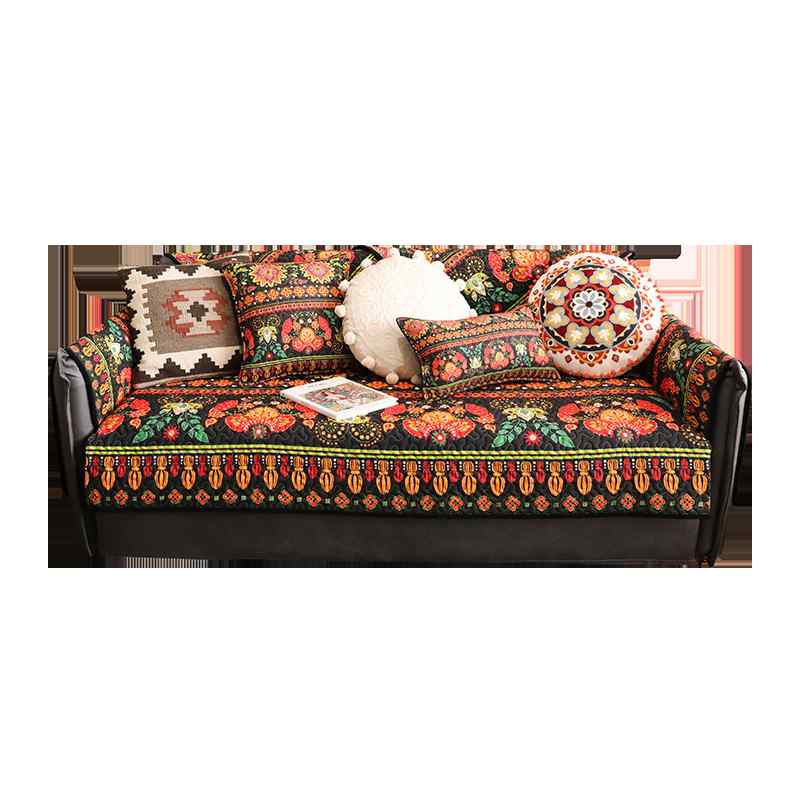 ソファーカバー 夏 ボヘミアン エスニック 民族風 傷防止 防塵 滑り止め クッション インテリア リビング 寝室 カラフル おしゃれ 赤 黒 オレンジ 花柄