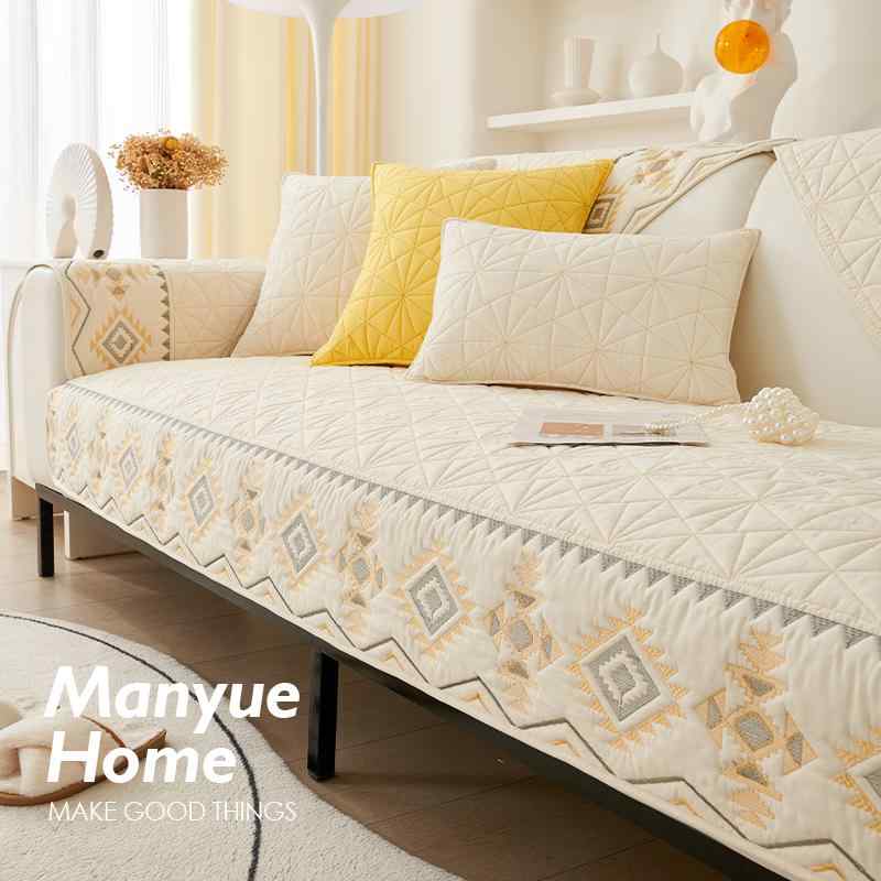 ソファーカバー 柄 オールシーズン 布製 傷防止 防塵 エスニック ボヘミアン 滑り止め しわになりにくい 柔らかい 肌に優しい インテリア リビング おしゃれ シンプル 白 黄色 グレー